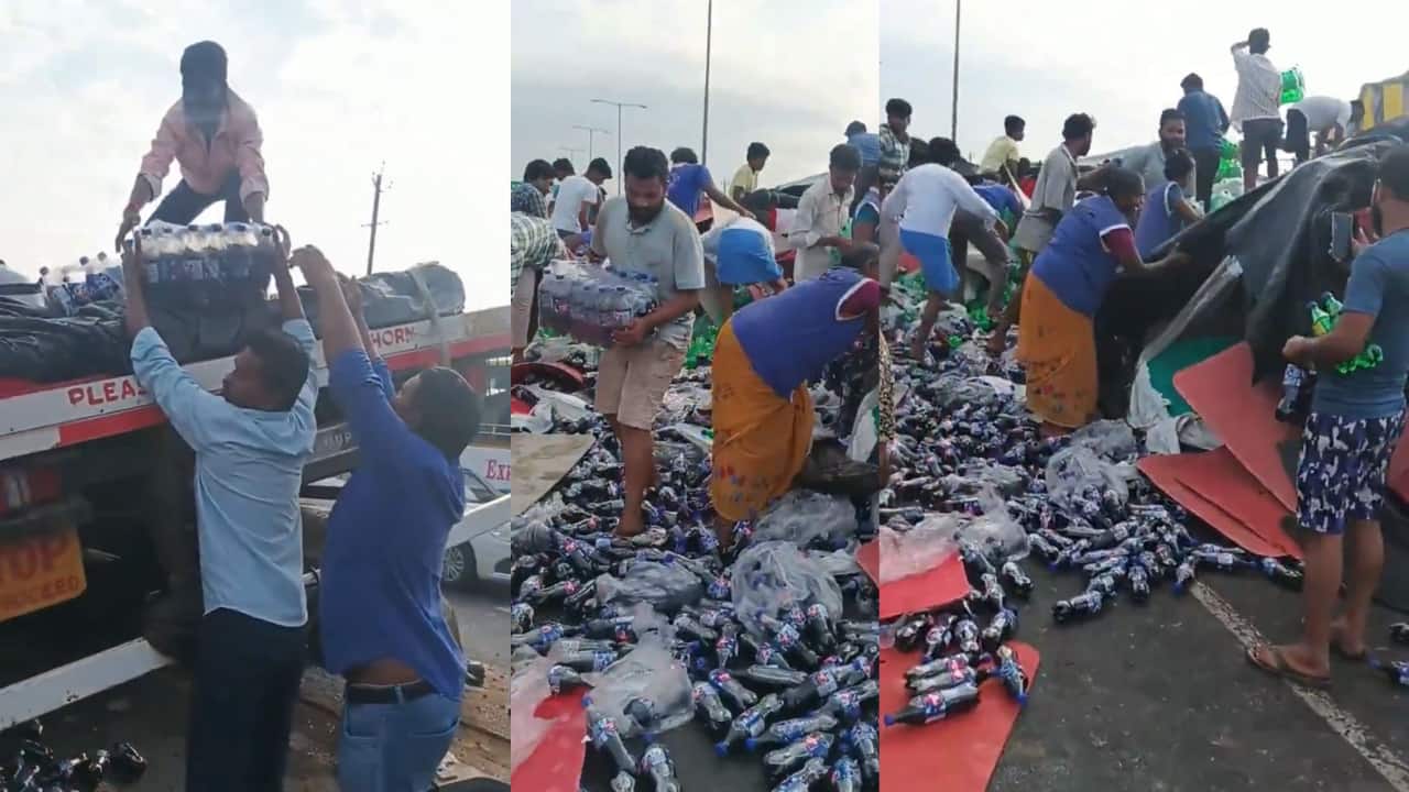 Crowd ‘loots’ soft drink bottles after truck overturns in Andhra ...