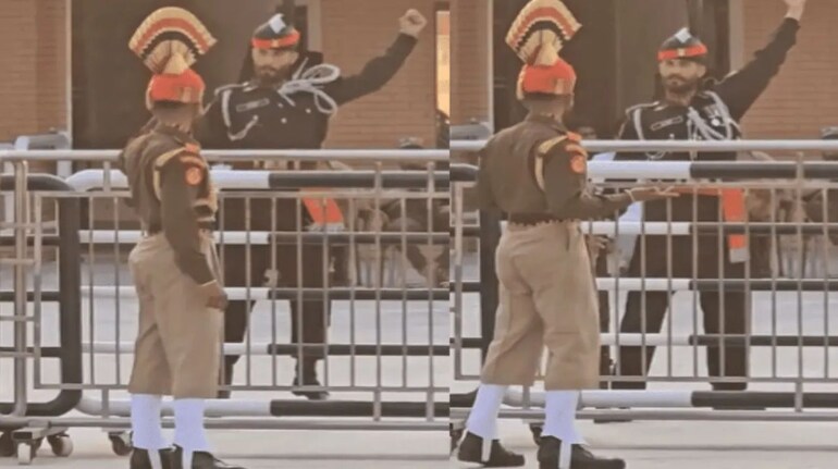 BSF jawan playfully mimics Pakistani soldier during Beating Retreat ...