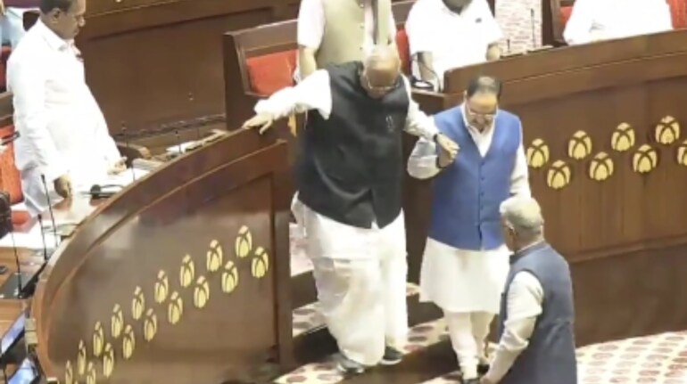 Watch: JP Nadda extends helping hand to Mallikarjun Kharge in Rajya ...