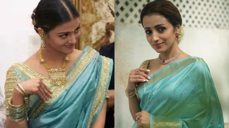 Trisha Krishnan’s Blue silk saree at Vijay’s oath ceremony reminds ...