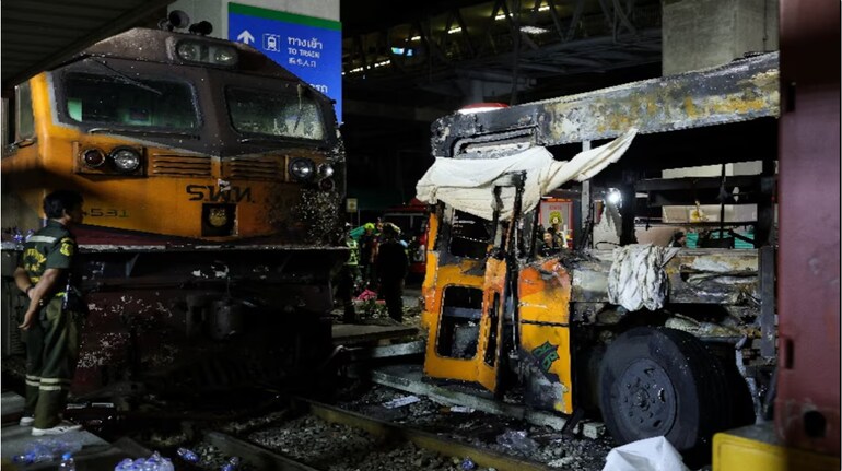 Bangkok train-bus crash kills 8, injures 32 after vehicle trapped on tracks