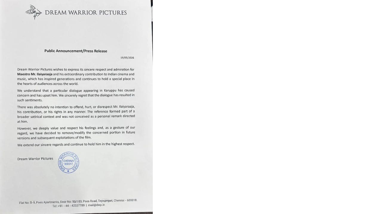 Karuppu makers apologise over Ilaiyaraaja dialogue amid backlash ...