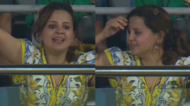 Sakshi Dhoni’s animated reaction disagreeing with umpire during CSK vs ...