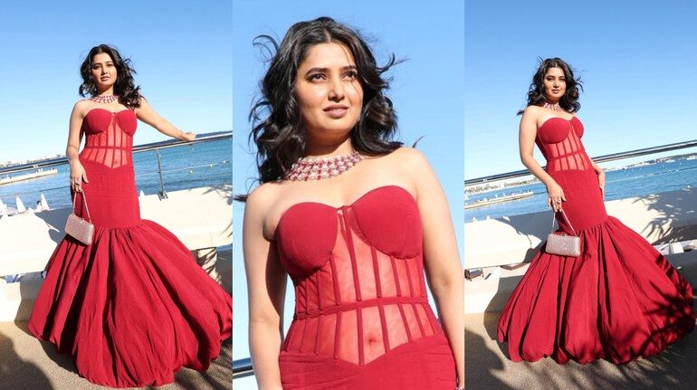 Cannes 2026: Prajakta Mali wears custom Modo Caldo Red Corset Gown with ...