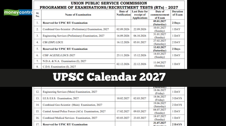 UPSC Calendar 2027 Released: Civil Services, NDA, CDS, IES and other ...