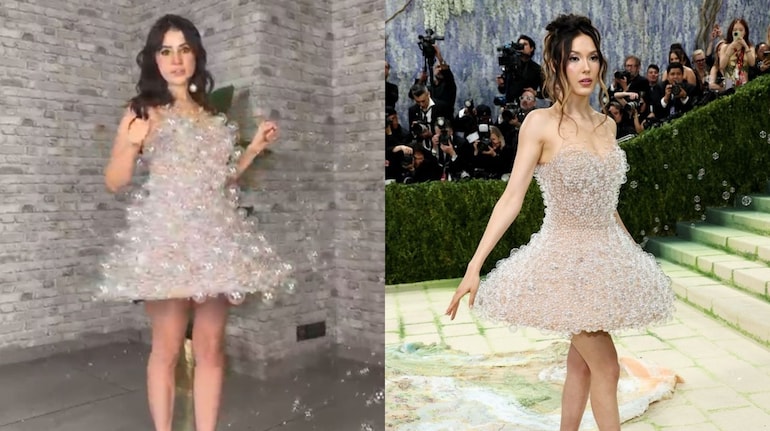 Uorfi Javed recreates Eileen Gu’s viral 2026 Met Gala bubble dress with ...