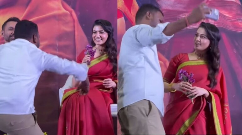 Samantha Ruth Prabhu smiles as fan breaks security to gift her flowers ...