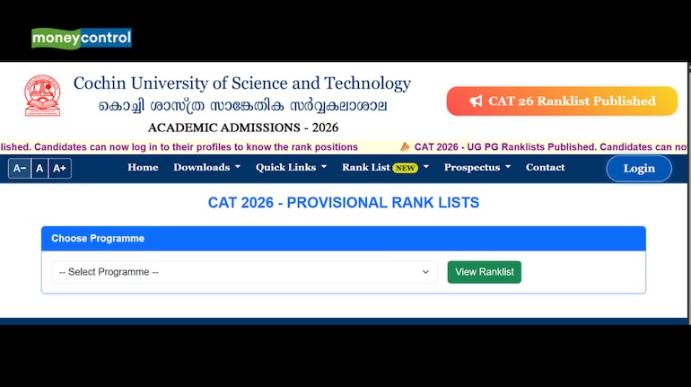 CUSAT CAT 2026 rank list released @ admissions.cusat.ac.in, download ...