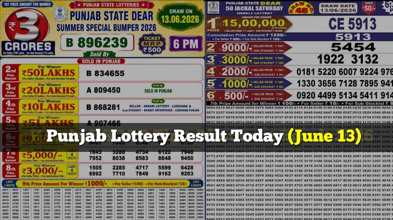 Punjab Lottery Result Today (June 13, 2026): Ticket B 896239 Clinches ...