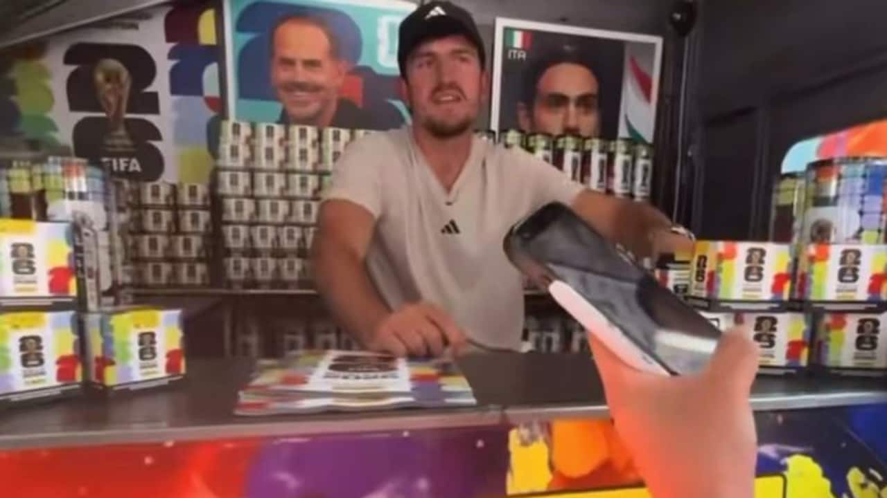 England star Harry Maguire hands out Panini stickers to kids in New ...