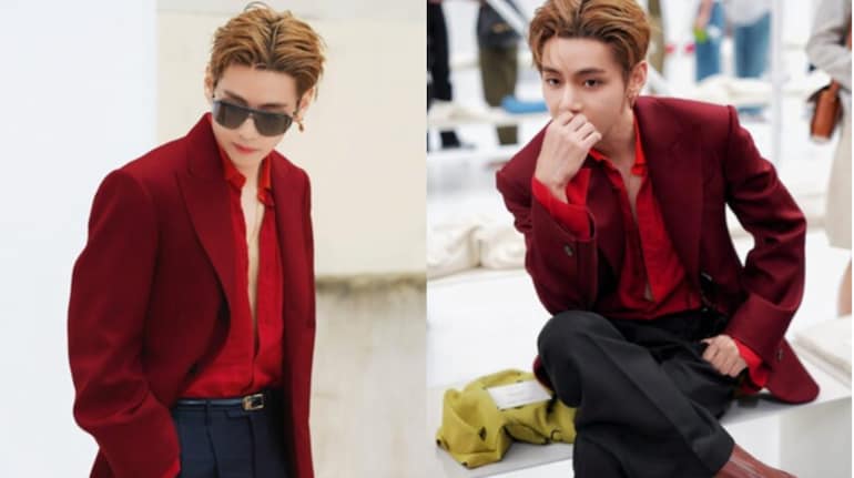 BTS' V wears unbuttoned red satin shirt at Paris Fashion Week; his ...